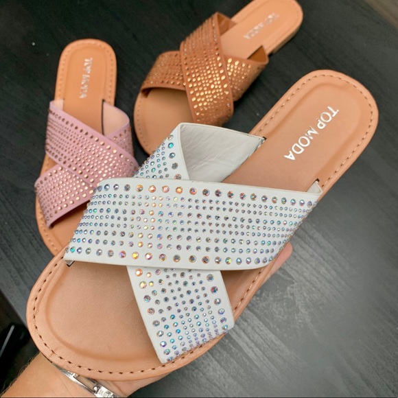 Shoes | White Rhinestone Studded Sandal | Poshmark